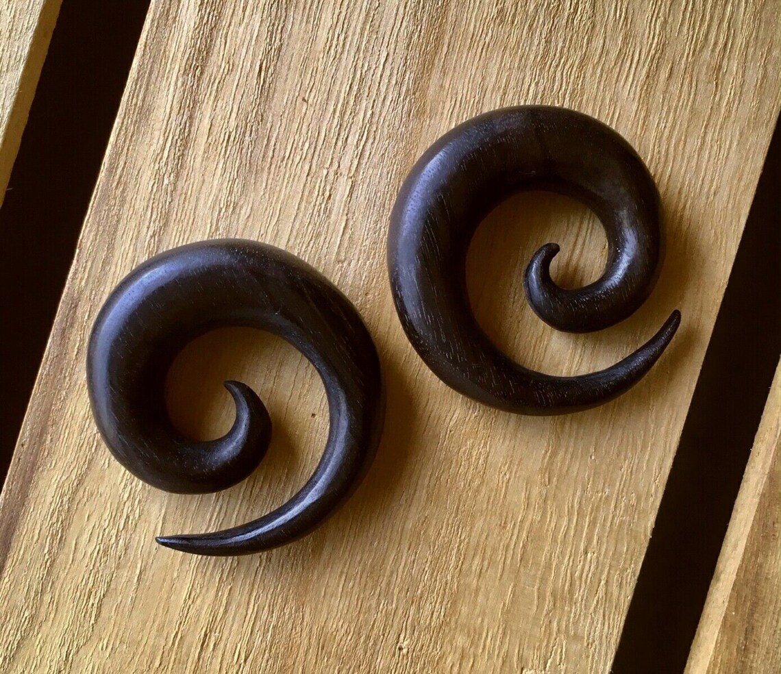 PAIR of Organic Black Areng Wood Spiral Tapers Gauges 4g | Etsy