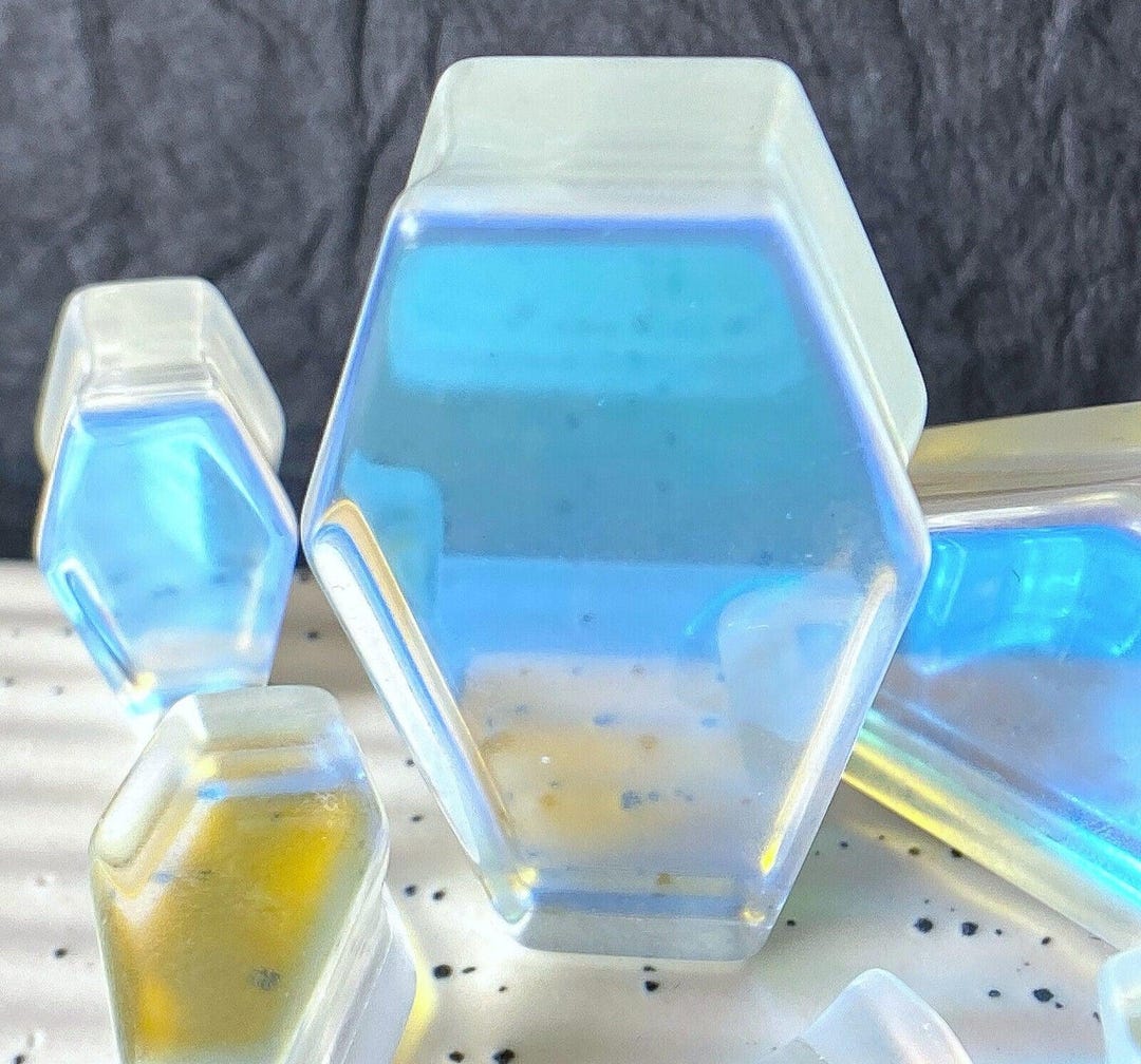 PAIR Luminous Moonstone Iridescent Glass Coffin Shaped Plugs Gauges ...