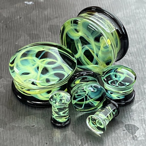 PAIR of Green Swirling Smoke Style Pyrex Glass Double Flare - Etsy