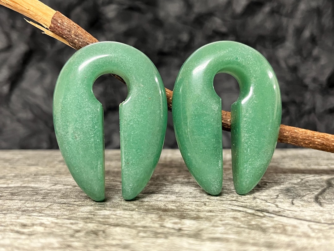 PAIR of Stunning Organic Green Aventurine Stone Keyhole Hanger Ear ...