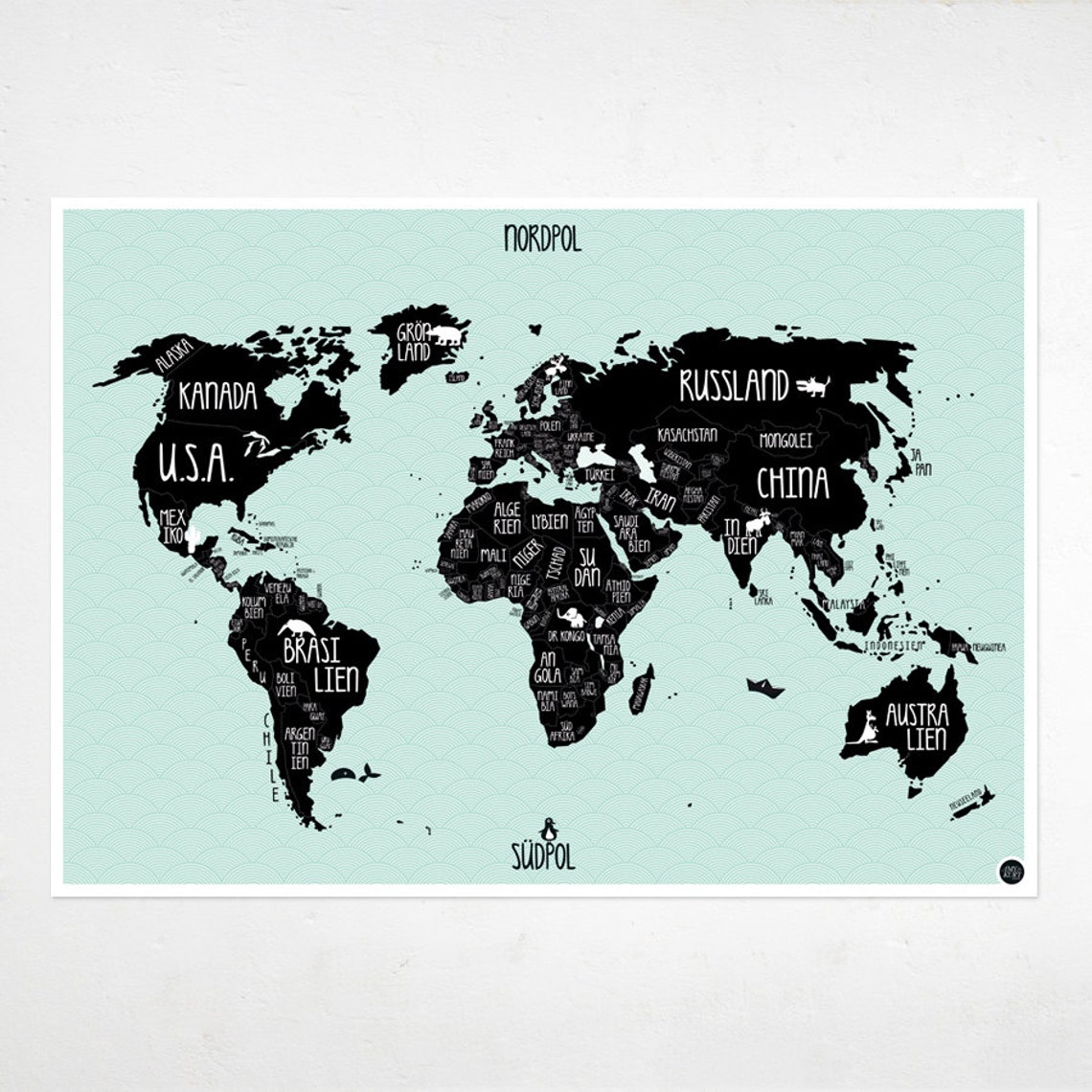 A1 Poster world Map Mint Green - Etsy