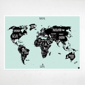A1 Poster "world Map" Mint Green - Etsy