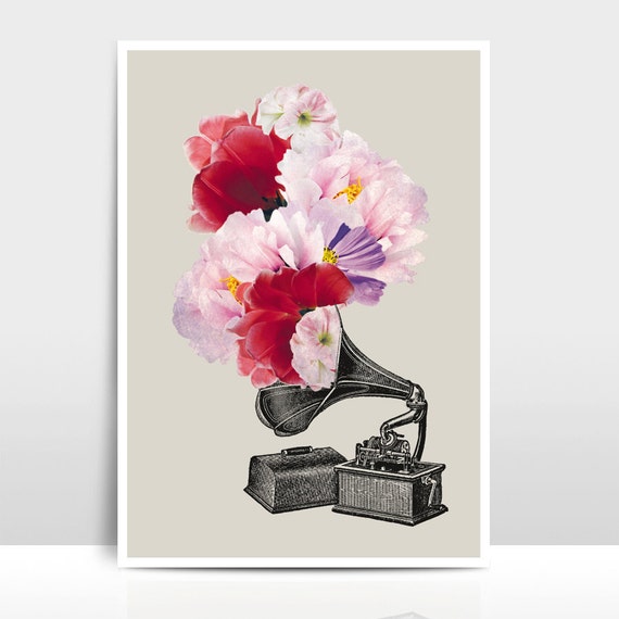 Artprint flower Gramophone - Etsy