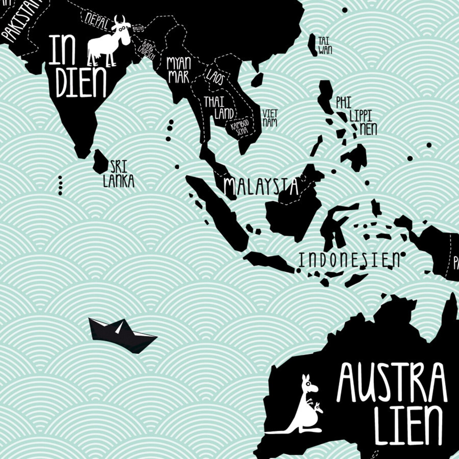 A1 Poster world Map Mint Green - Etsy