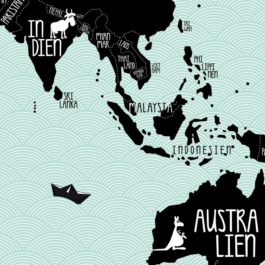 A1 Poster world Map Mint Green - Etsy