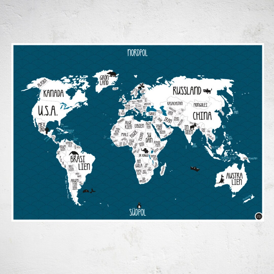 A1 Poster "world Map" Blue - Etsy