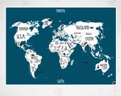 A1 Poster world Map Blue - Etsy