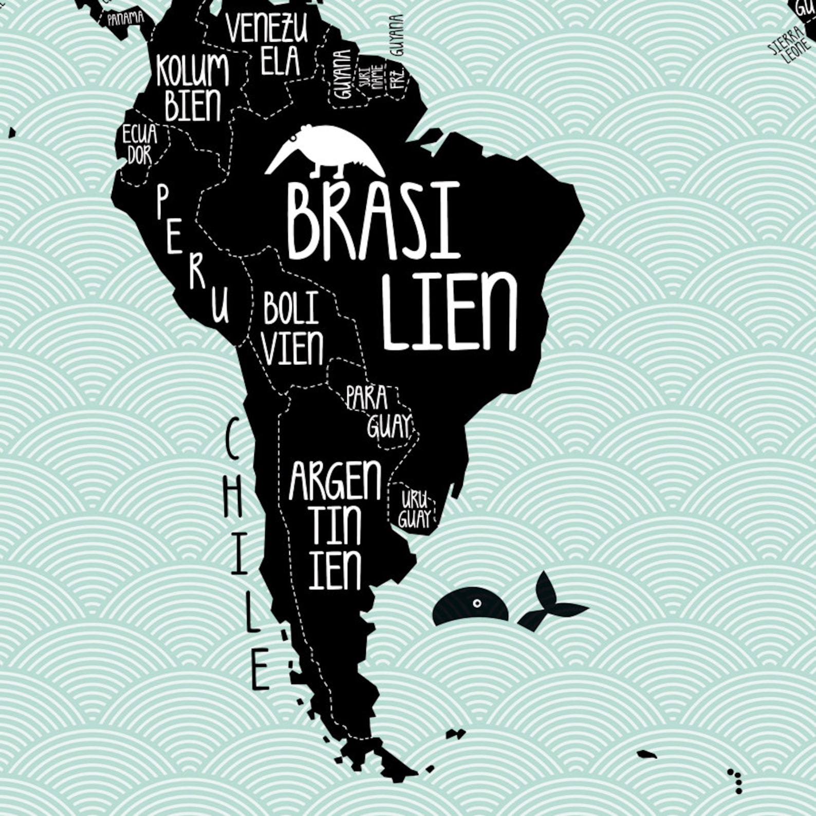 A1 Poster world Map Mint Green - Etsy