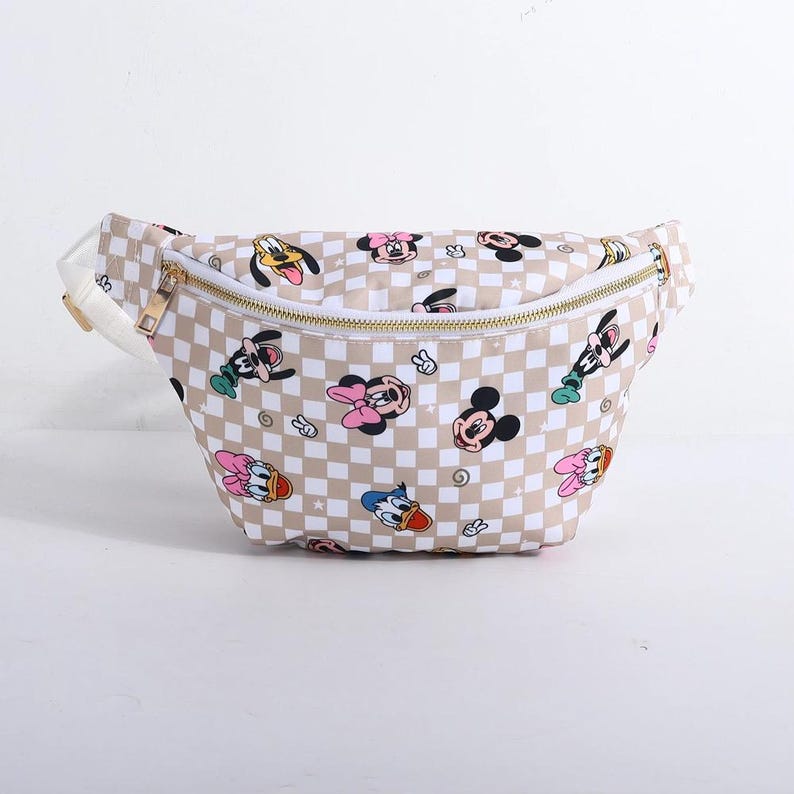 Jumbo Fanny Pack; Tan Check Characters, Disney, Nylon, Disneyland ...