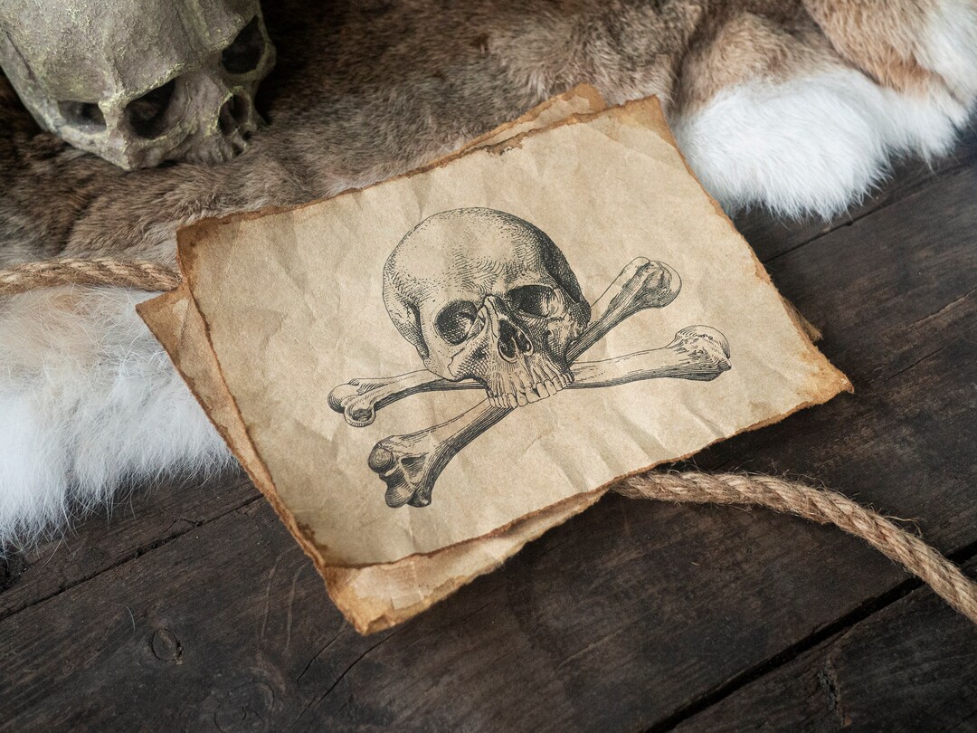 Vintage Pirate Flag Design on Handmade Paper - Jolly Roger Inspired ...
