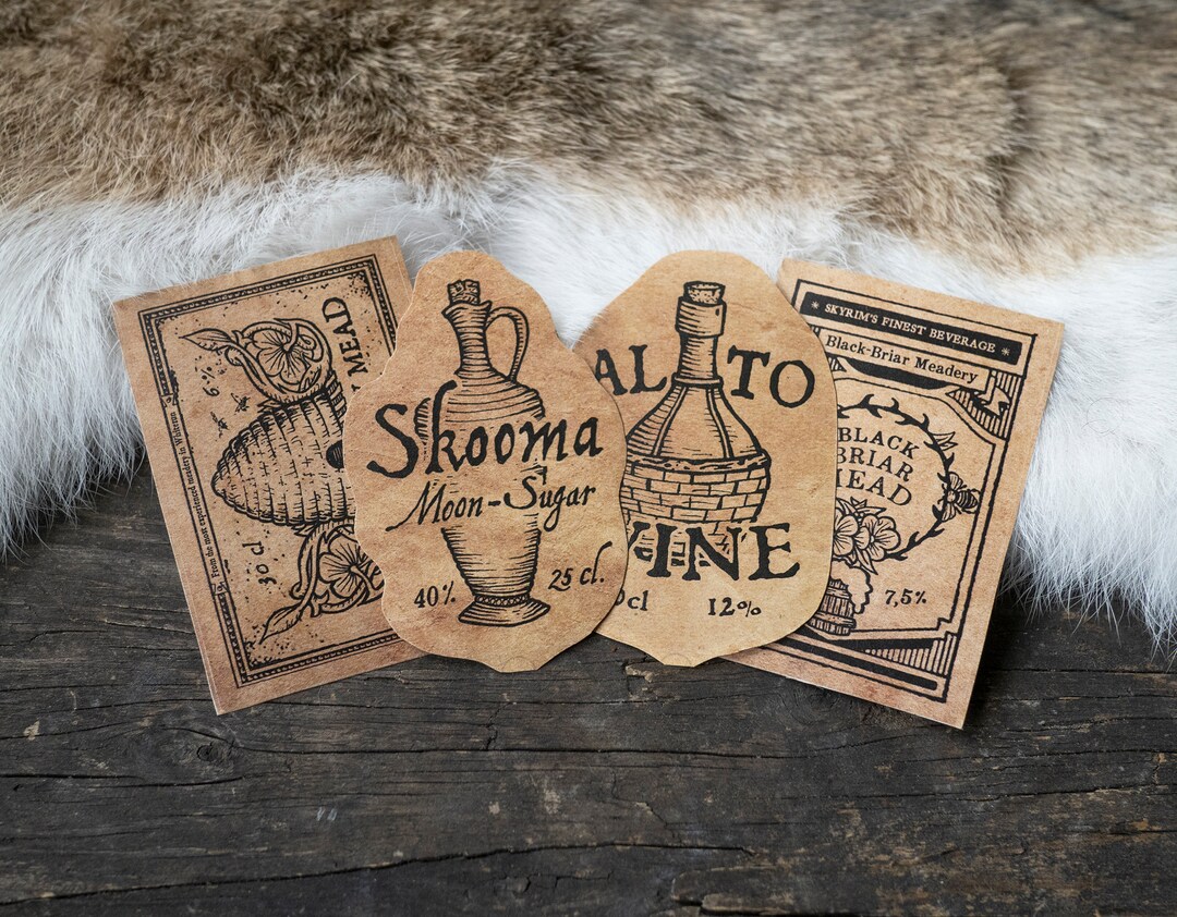 4 Skyrim Beverages Stickers - Skooma, Alto Wine, Honningbrew and Black ...