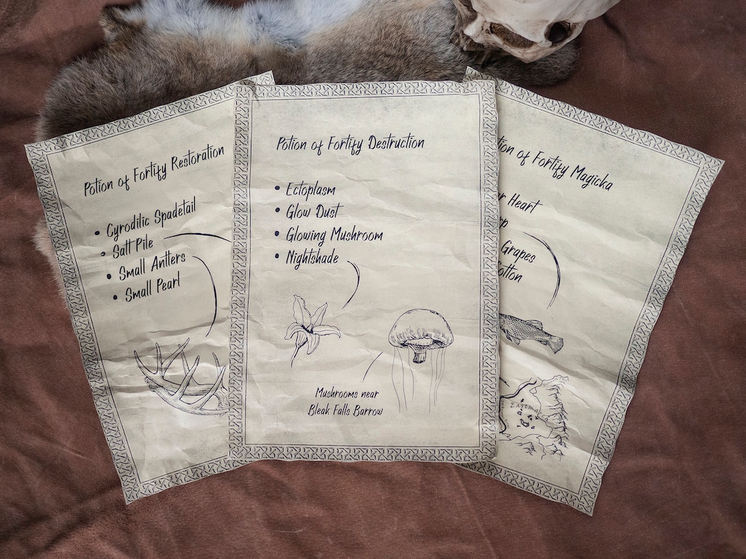 3 Skyrim Magic Alchemy Inspired Scrolls - Destruction, Restoration and ...