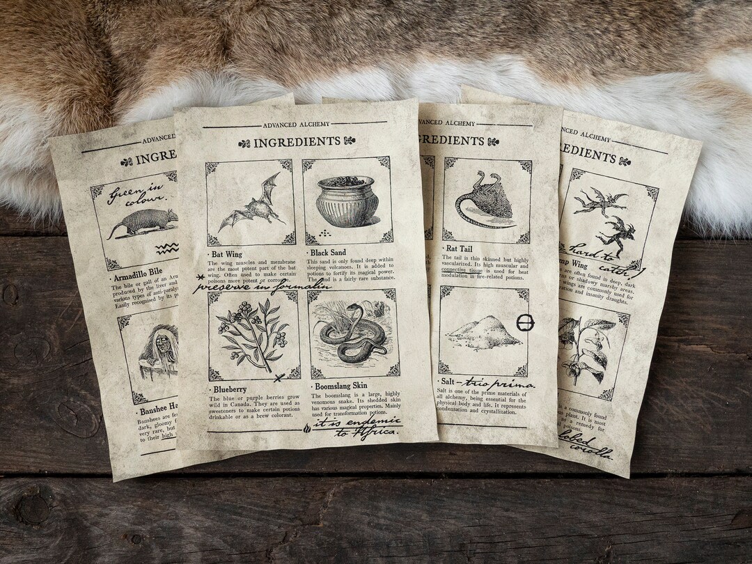 4 Alchemy Ingredients Pages - Set II - Potion and Poison Making Journal ...