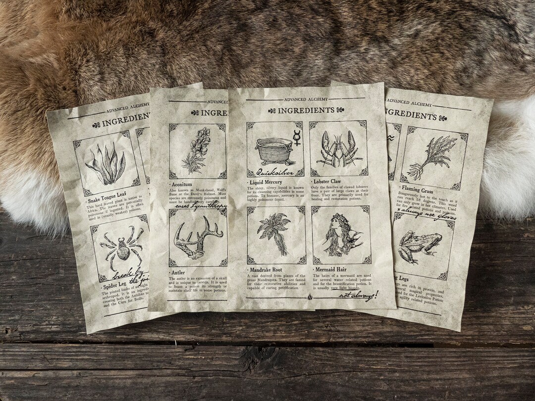 4 Alchemy Ingredients Pages - Potion and Poison Making Journal Entries ...