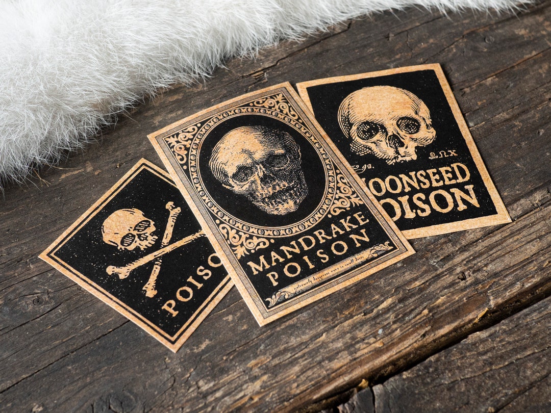 3 Poison Label Stickers - Poison, Moonseed Poison and Mandrake Poison ...