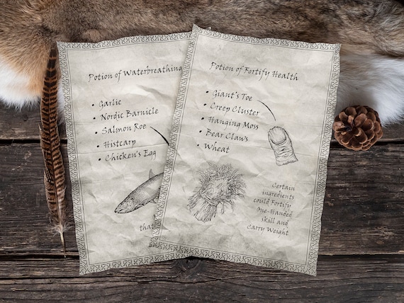2 Skyrim Alchemy Recipe Inspired Scrolls Potion of - Etsy