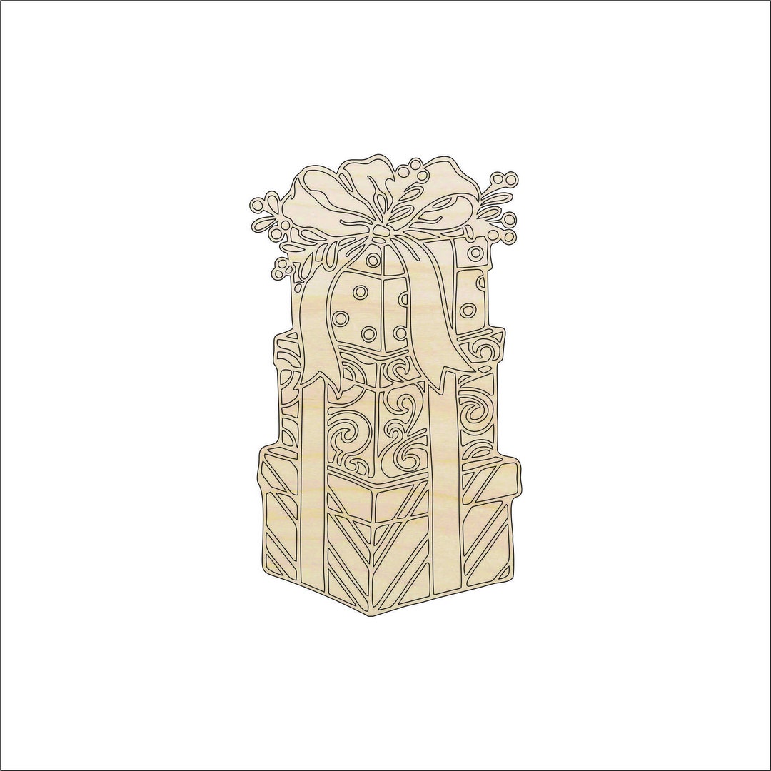 Present - Wood Craft Shape Laser Cut Out & Unfinished DIY Craft Supply ...