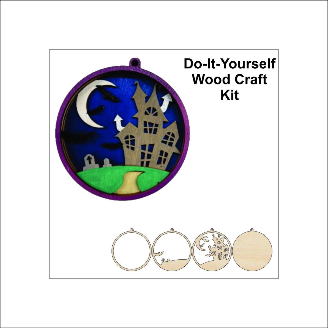 Haunted House Wood Craft Kit Ornament Door Sign Multi Piece Laser Cut ...