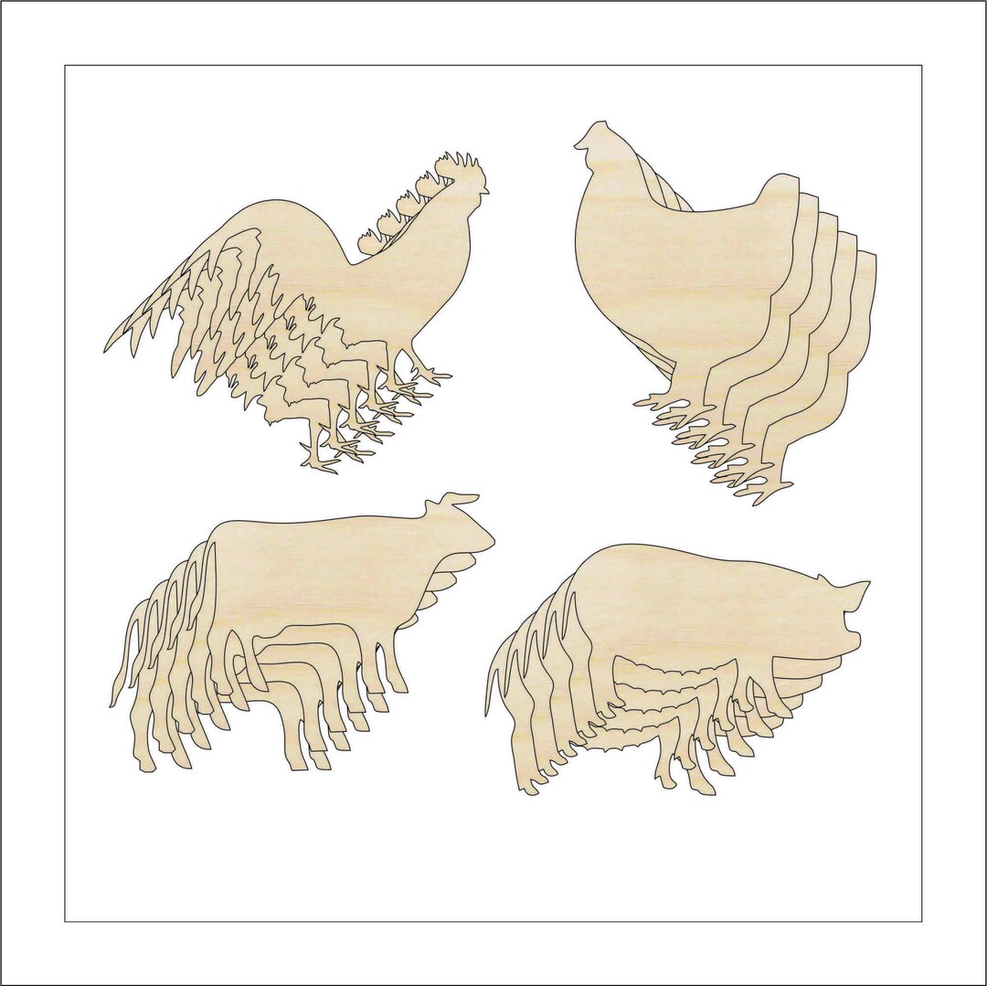 Pack Farm Animal Shapes Laser Cut Out Unfinished Wood Craft Shapes PK5 ...