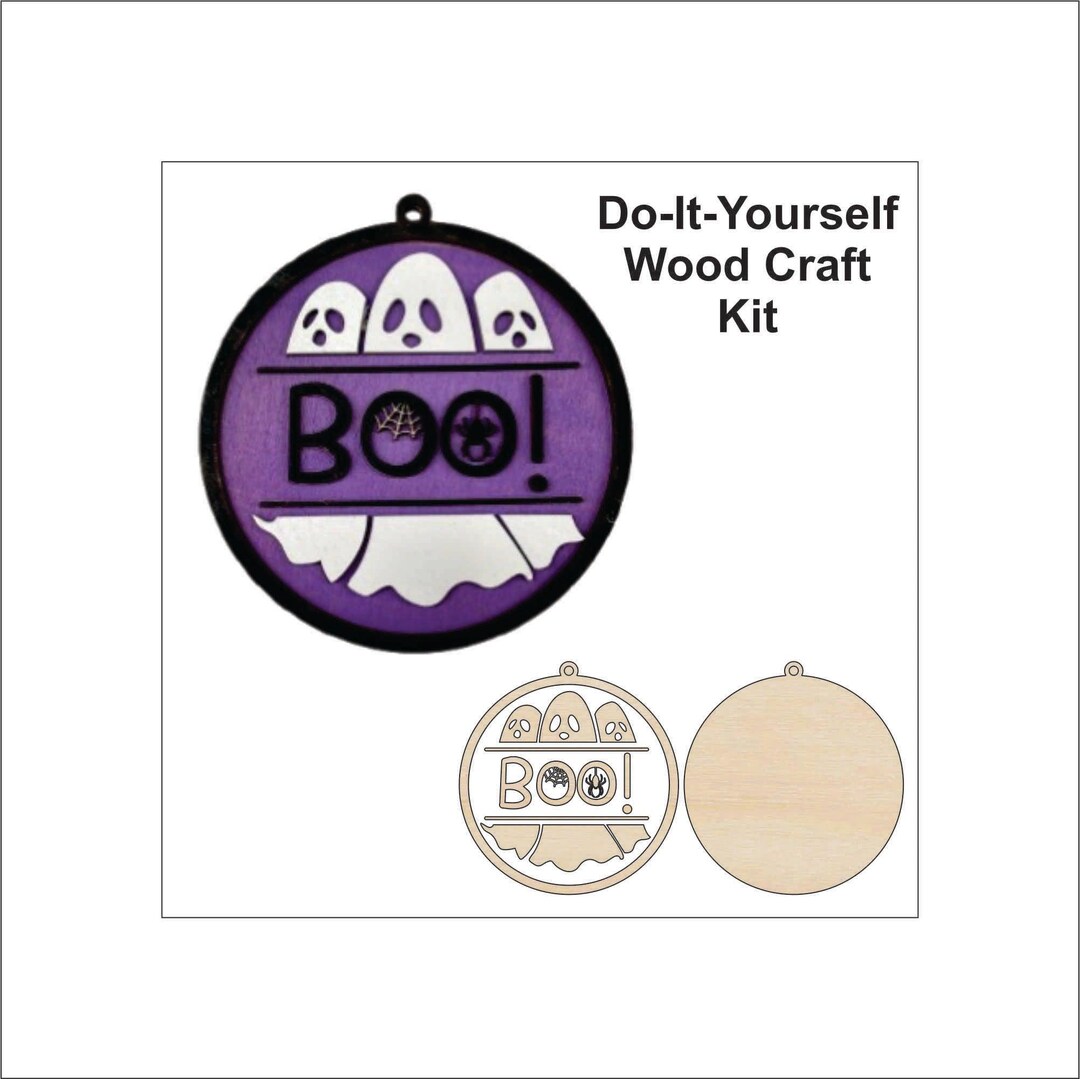 Boo! Halloween Wood Craft Kit Door Sign Multi Piece Laser Cut Out ...