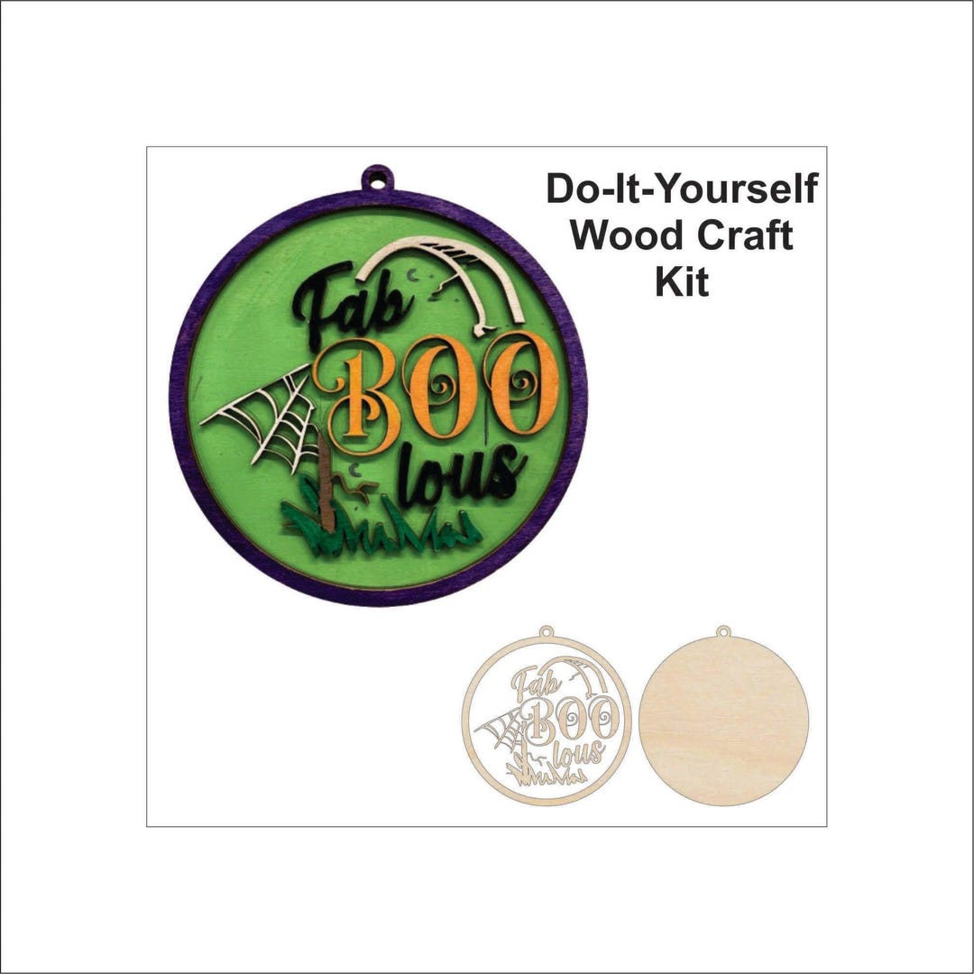 Fa-boo-lous Halloween Wood Craft Kit Door Sign Multi Piece Laser Cut ...