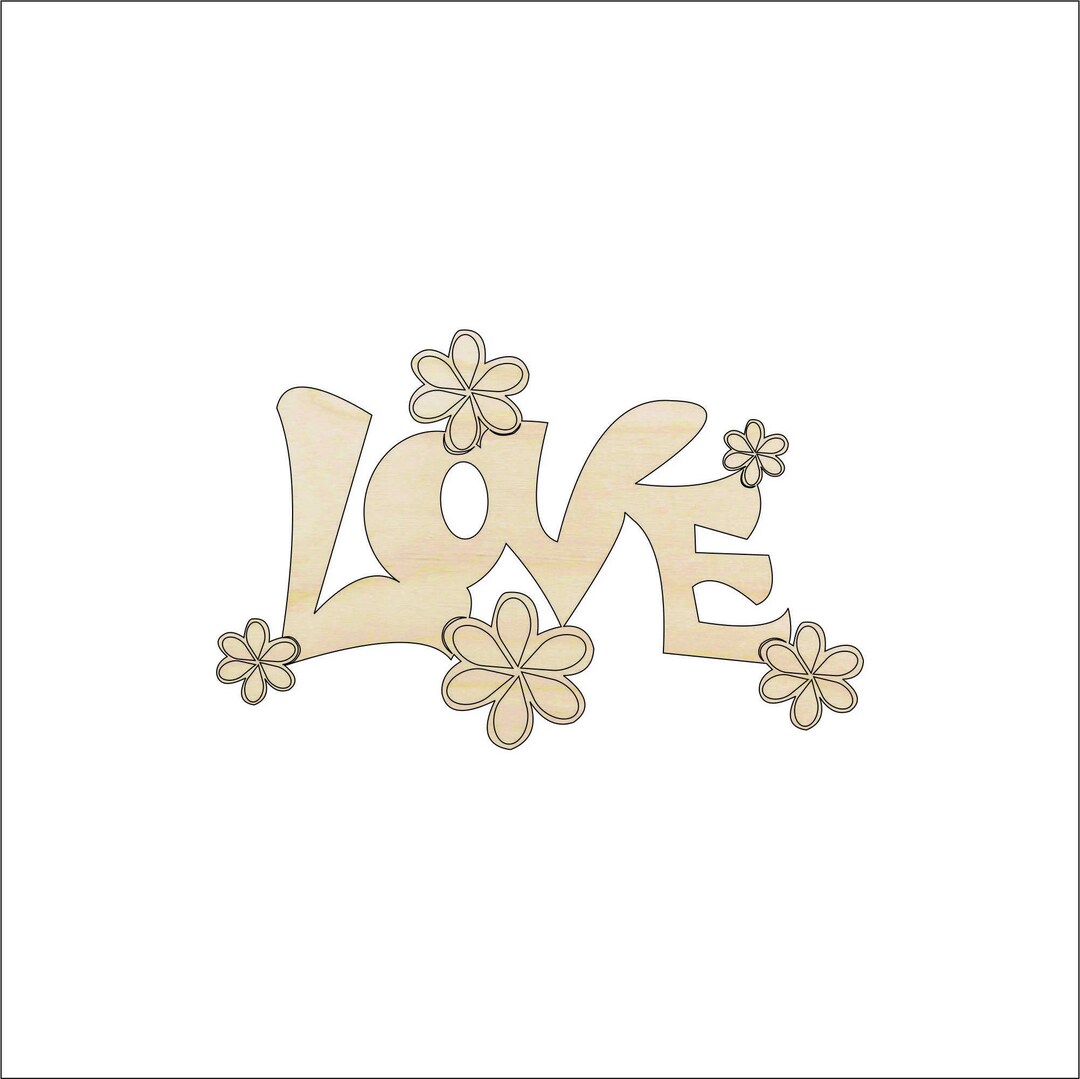 Love Word With Flowers - Wood Craft Shape Laser Cut Out & Unfinished ...
