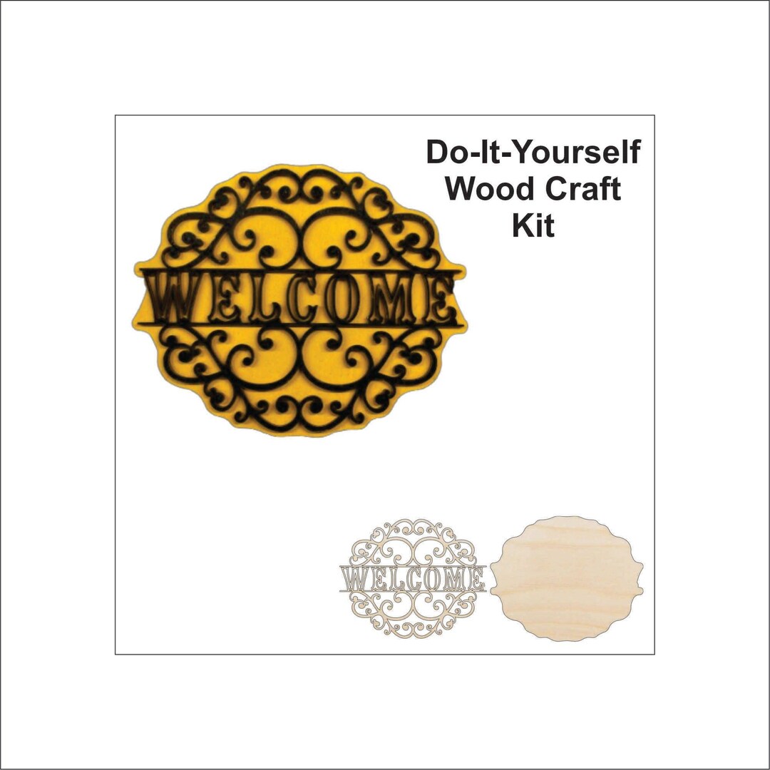 Welcome Wood Craft Kit Door Sign Multi Piece Laser Cut Out & Unfinished ...