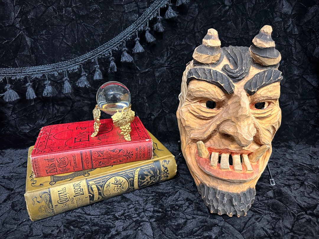 Vintage Hand-carved Wooden Uzgavenes Devil Mardi Gras Mask by Artist ...