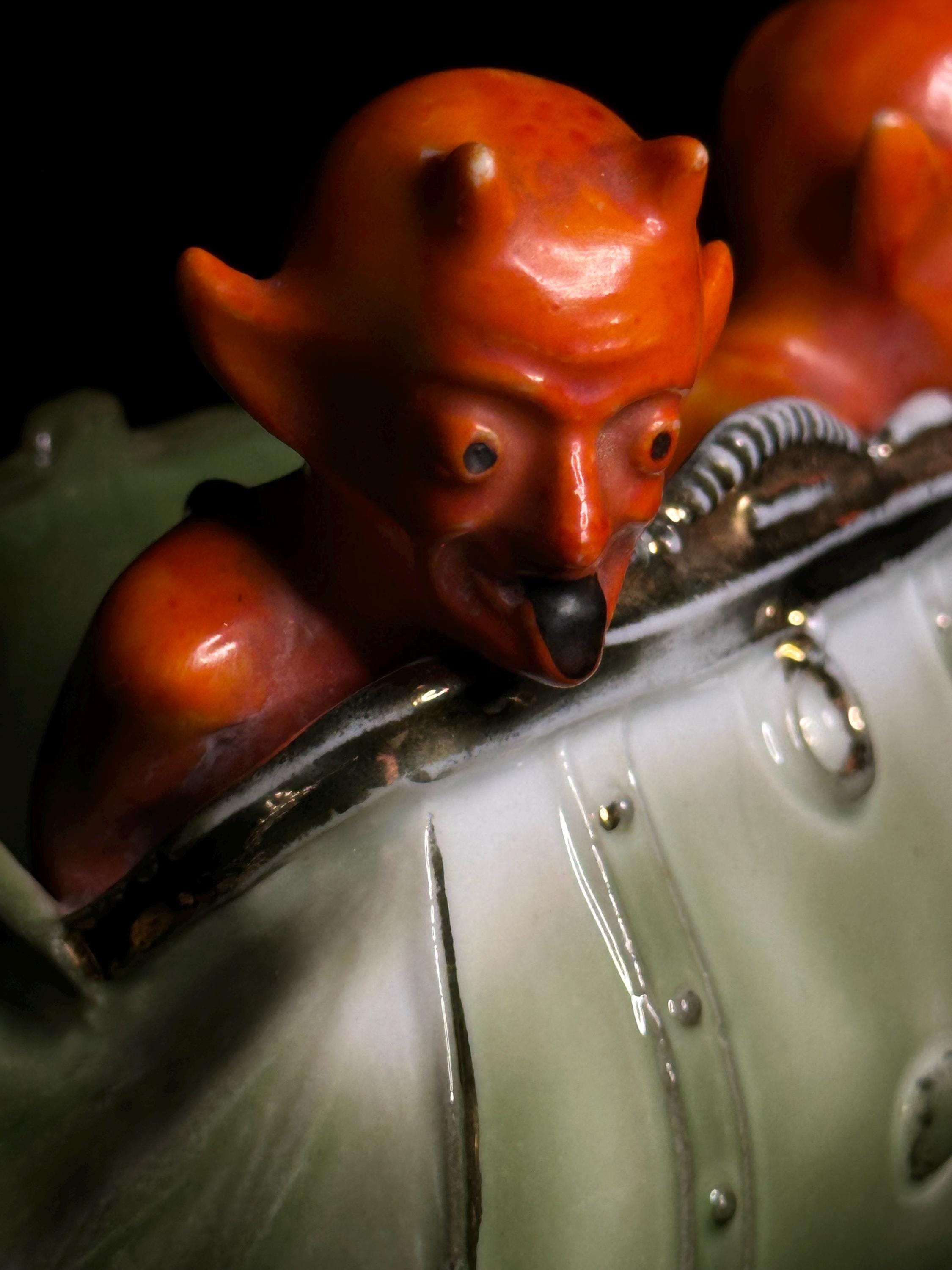 Antique Rare German Porcelain Fairing Red Devil Twins in Purse or ...