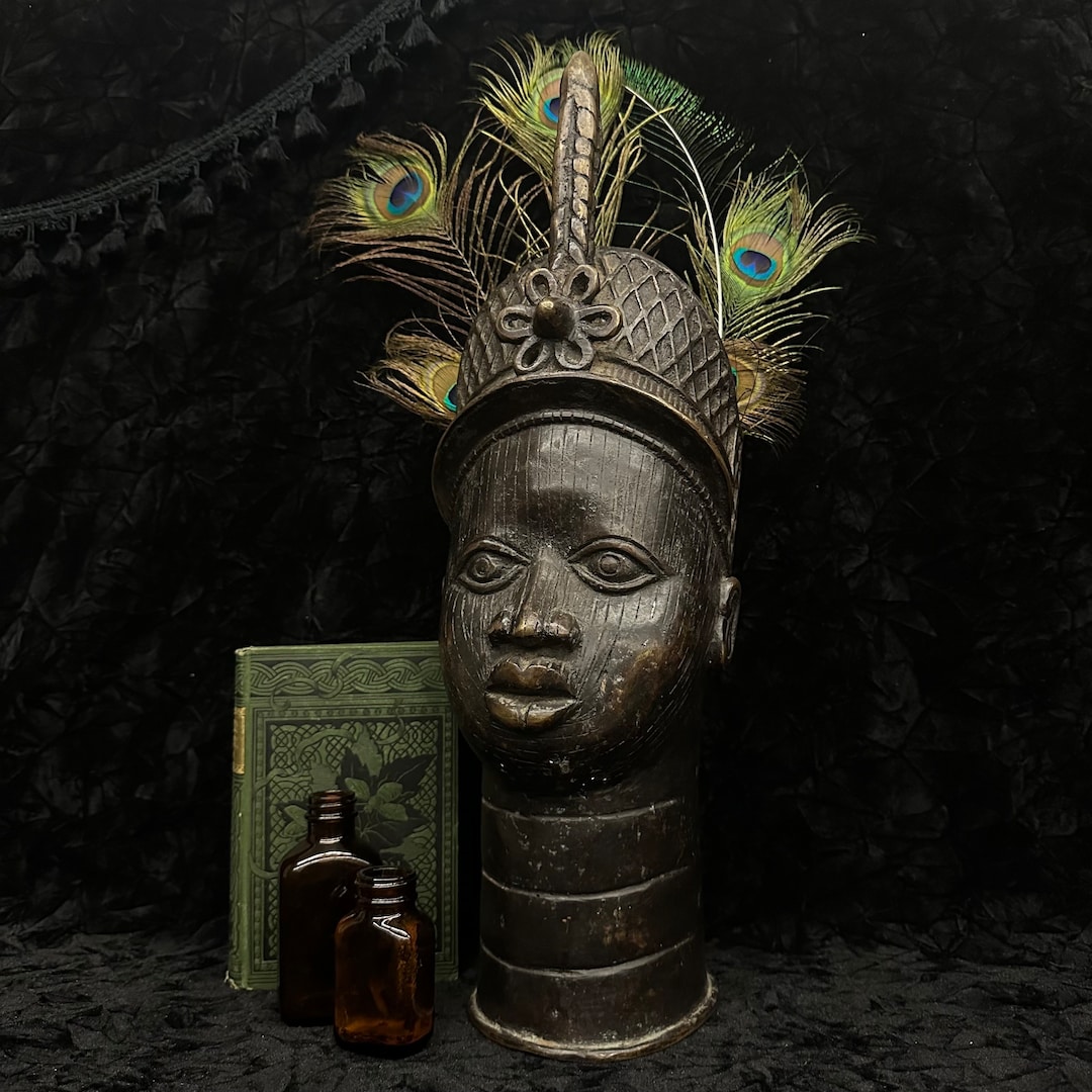 African Bronze Head of an Oba Sculptural Piece Edo Nigerian Portrait ...