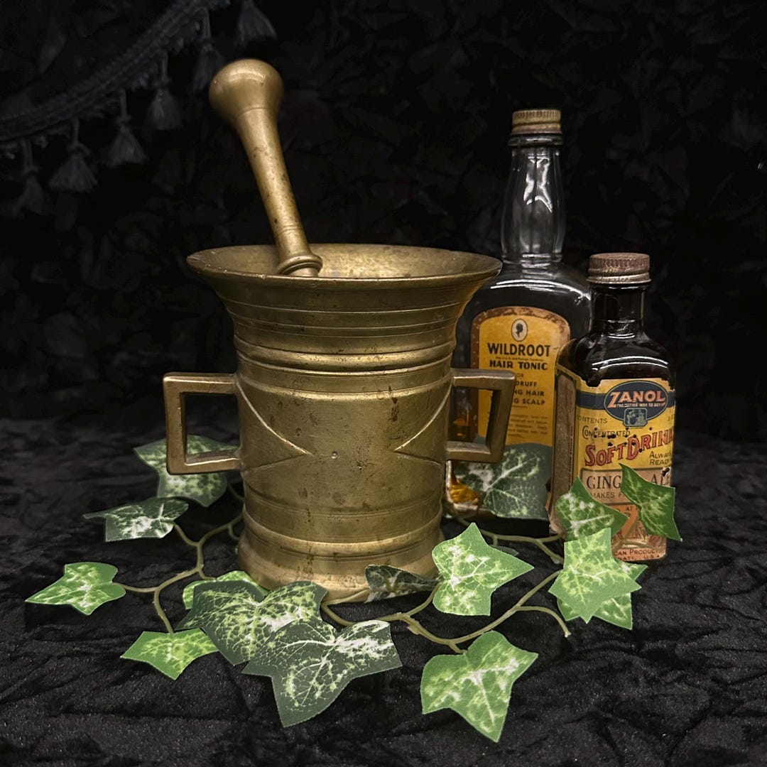1800's Apothecary Brass Double Handled Mortar and Pestle Heavyweight ...