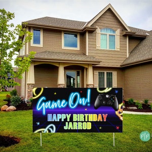 Game on Birthday Sign, Video Game Birthday Banner, Gamer Party Decor ...
