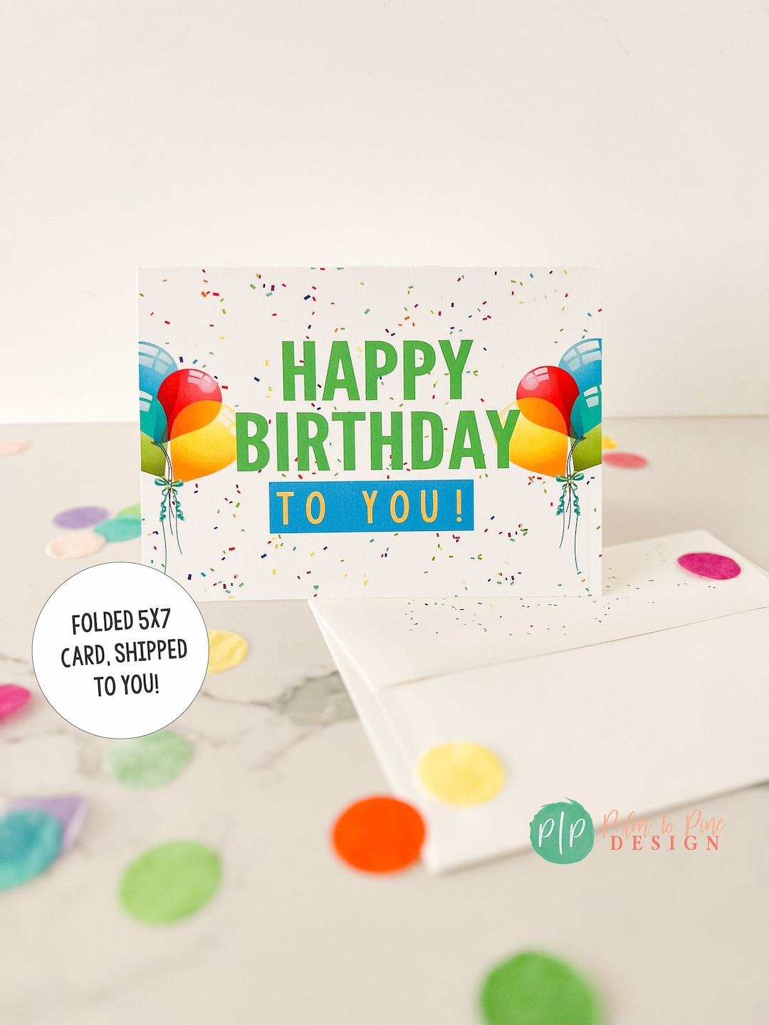 Birthday Greeting Card, Balloons and Confetti (5x7 Folded, Custom ...