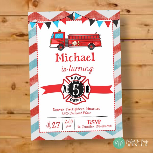 INSTANT DOWNLOAD Fire Engine Invitation, Editable Fire Truck Invite ...