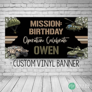 Personalized Military Birthday Banner, Camo Party Decor, Tank and ...