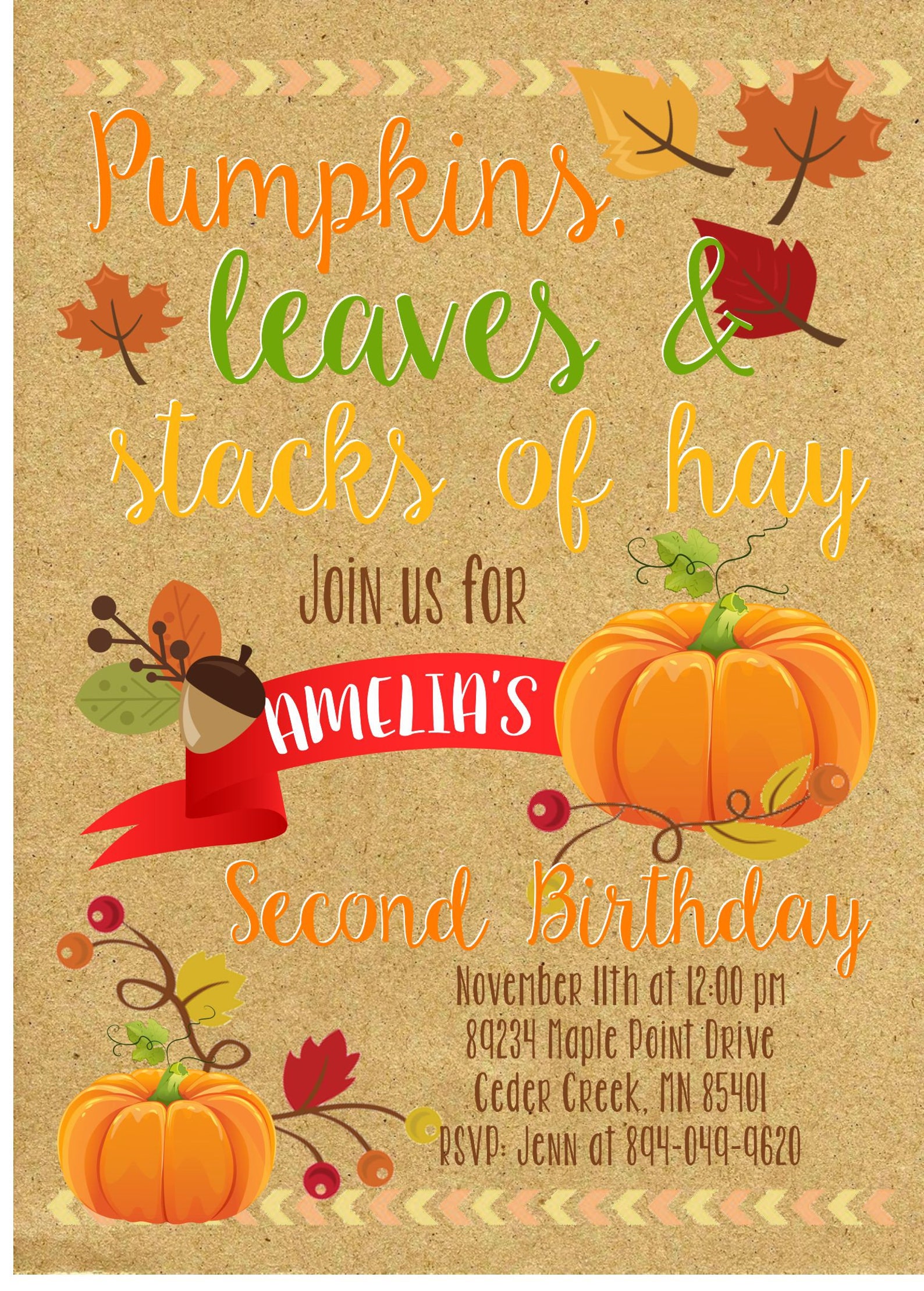 Fall Birthday Invitation Pumpkin Birthday Invite Little | Etsy