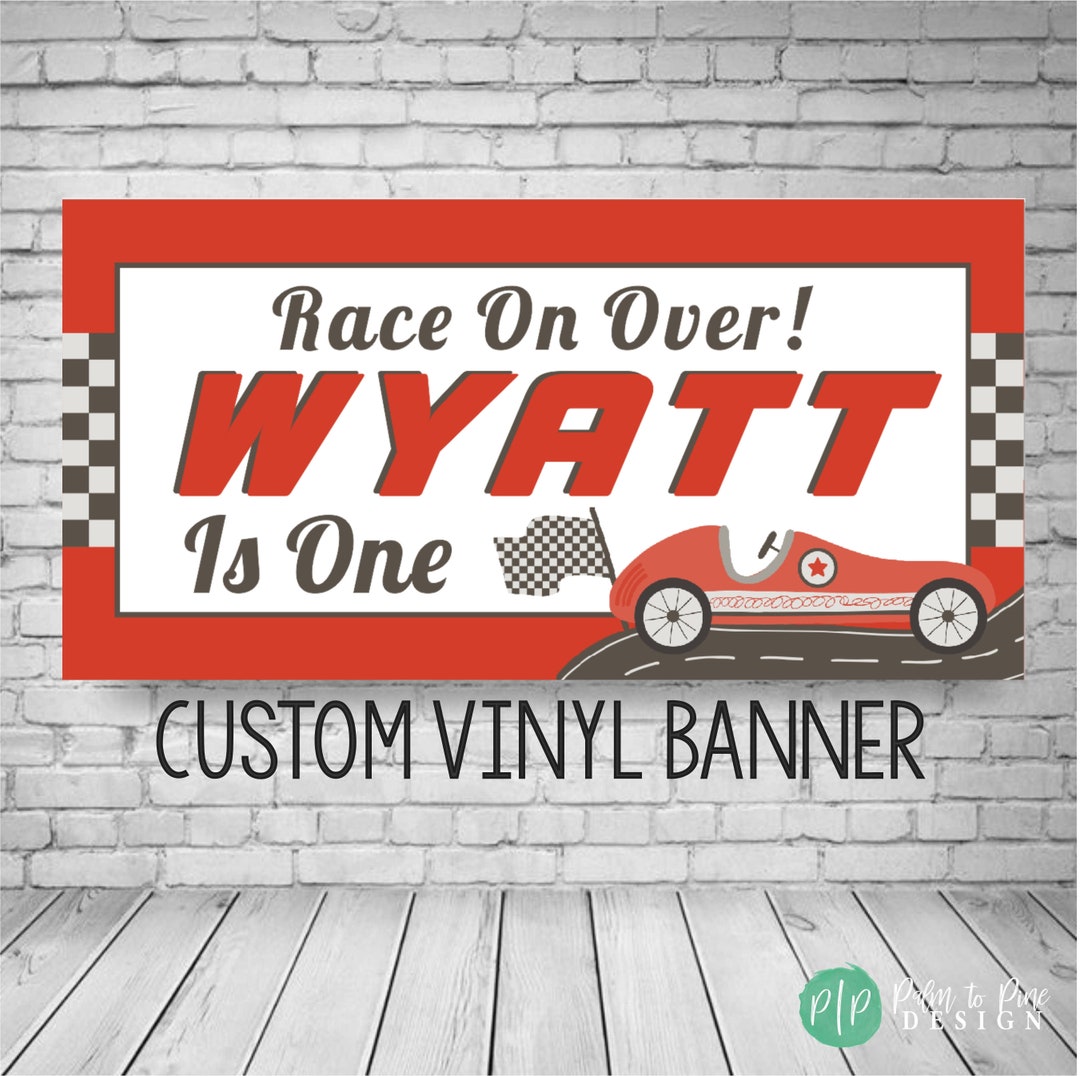 Racecar Birthday Banner, Fast One Decor, Vintage Racecar Birthday Party ...
