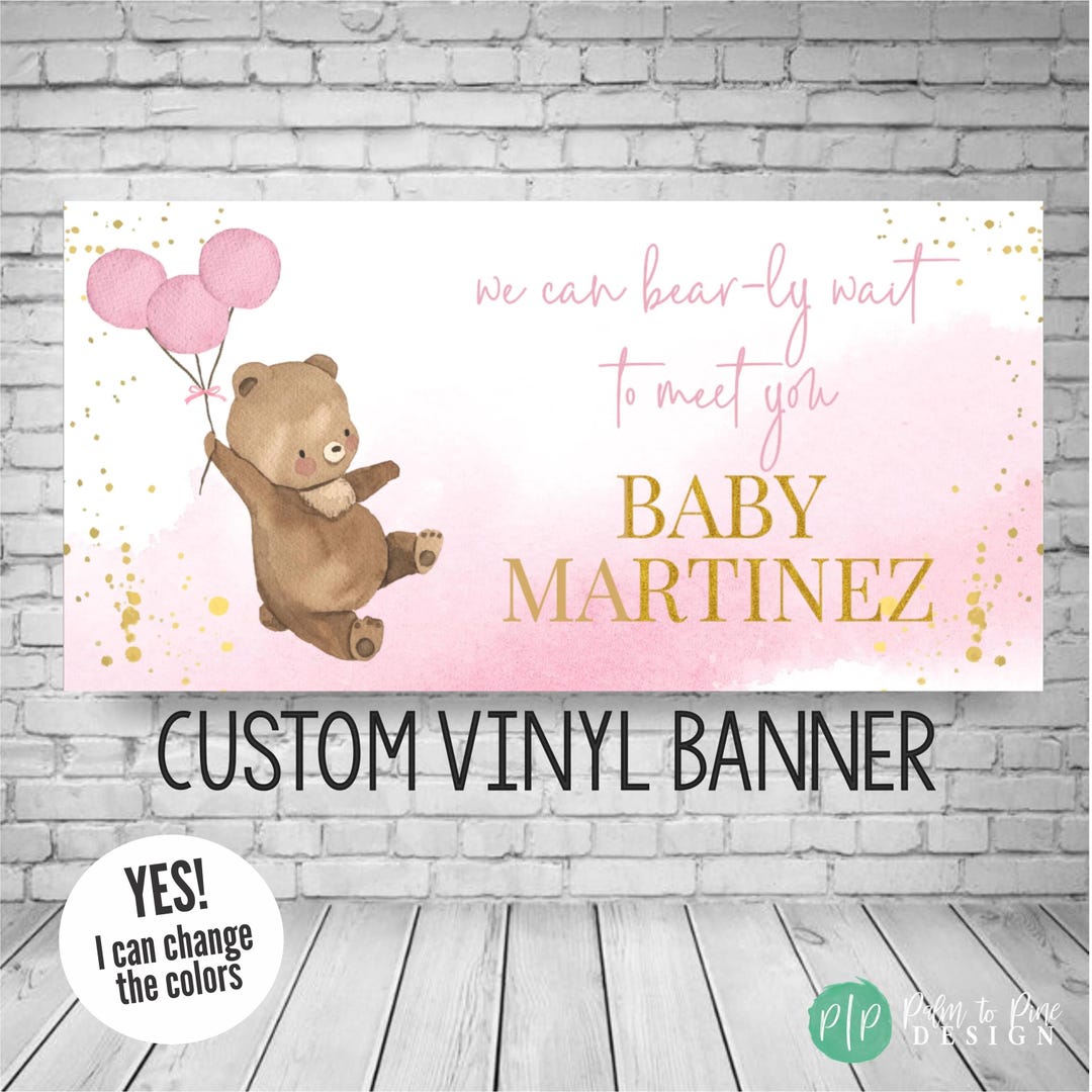 Pink Teddy Bear Baby Shower Banner, Teddy Bear Girl Baby Shower ...
