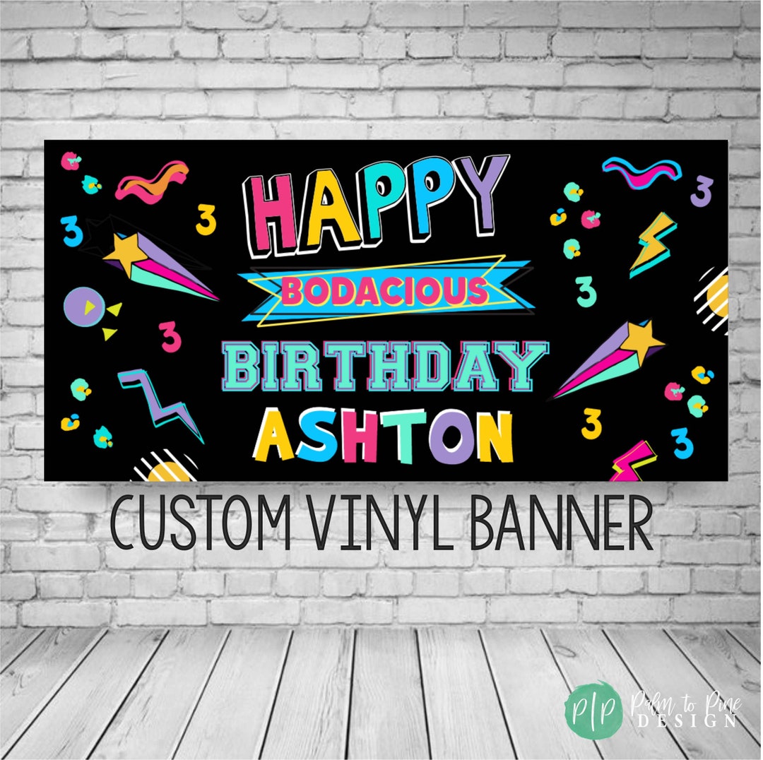 Neon Birthday Banner, Retro Birthday Backdrop, 90's Neon Banner, Neon ...