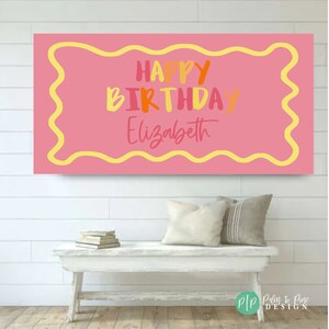 Wavy Border Birthday Banner, Scallop Edge Birthday Sign, Squiggle Wavy ...