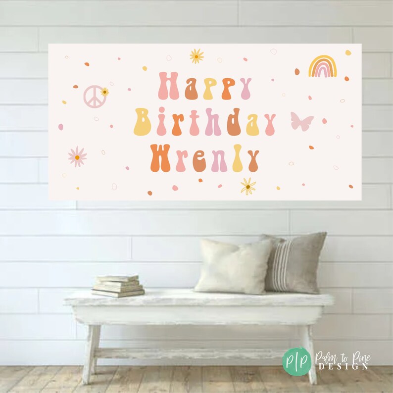 Groovy Birthday Banner Two Groovy Birthday Hippie Banner - Etsy
