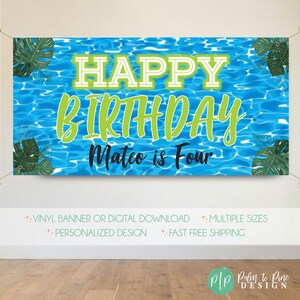 Pool Birthday Banner, Personalized Splish Splash Decorations, Swimming ...