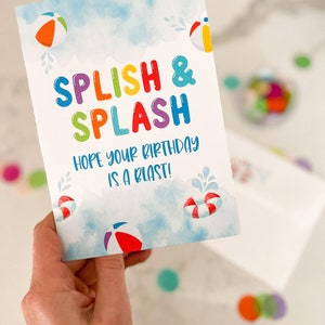 Happy Birthday Card, Pool Party Birthday Card, Kids Birthday Greeting ...