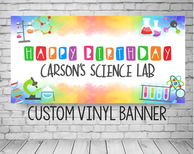 Science Birthday Banner, Happy Birthday Chemistry Backdrop, 10th ...