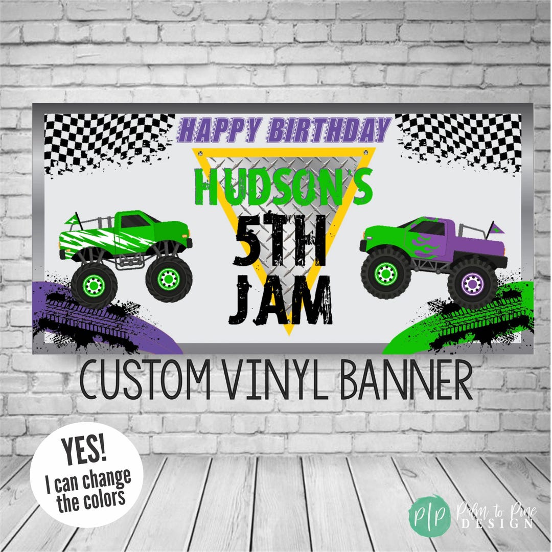 Monster Truck Birthday Banner, Monster Jam Party Decor (personalized ...