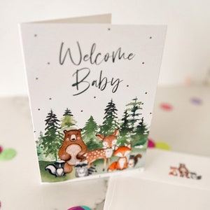 New Baby Card, Woodland Baby Card, Baby Shower Greeting Card, Woodland ...
