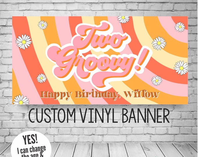 Two Groovy Birthday Banner Daisy Birthday Party Decorations 70s Party ...