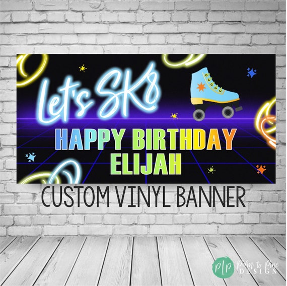 Neon Skate Banner, Roller Skate Birthday Banner, Neon Roller Skating ...