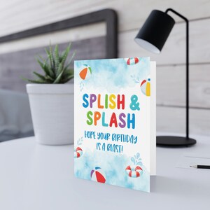 Happy Birthday Card, Pool Party Birthday Card, Kids Birthday Greeting ...