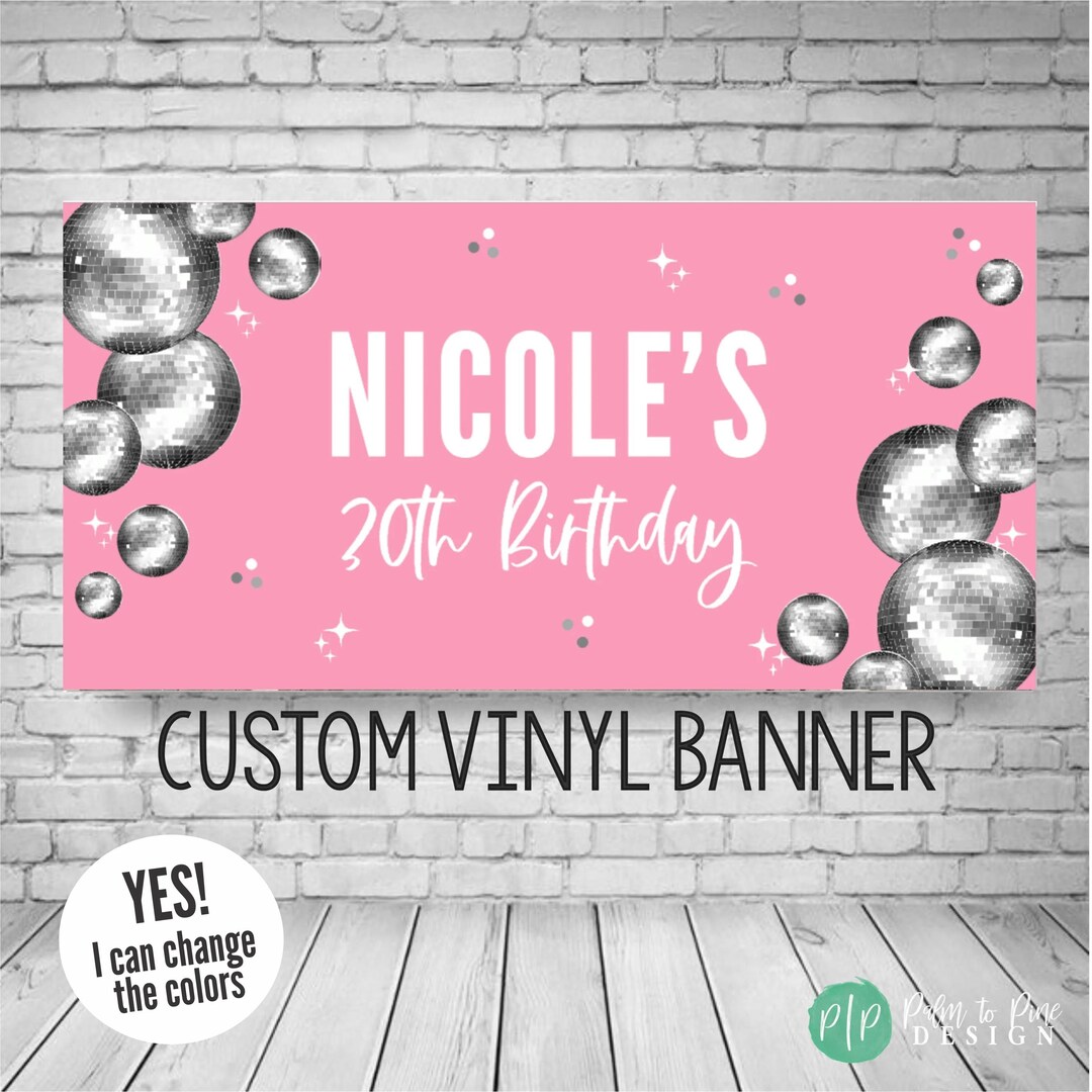 Disco Ball Birthday Banner, Pink Girls Birthday Backdrop, Pink ...